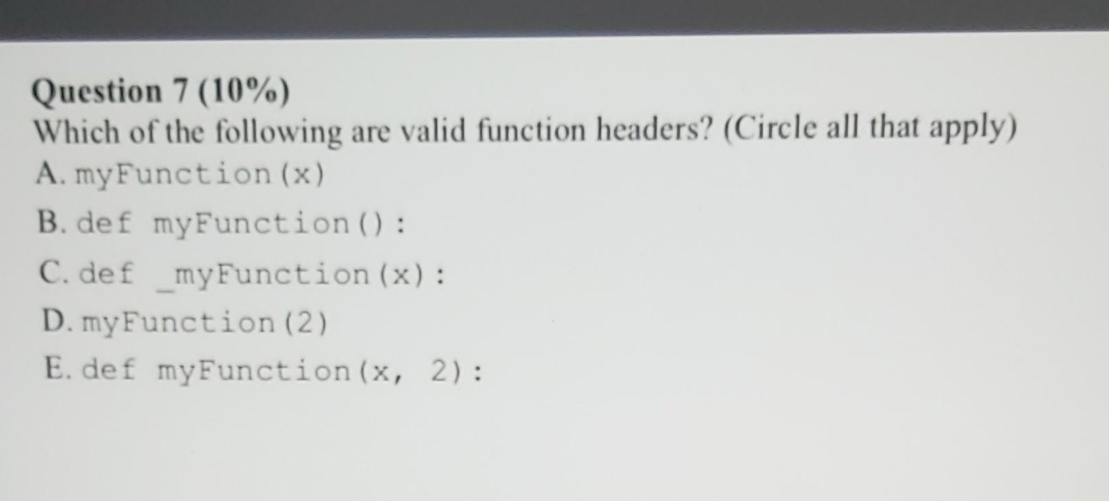 Solved Question 7 10 Which Of The Following Are Valid