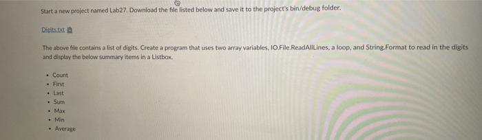 Solved Start a new project named Lab27. Download the file | Chegg.com