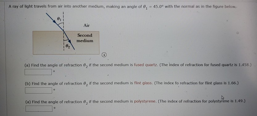 Solved A ray of light travels from air into another medium, | Chegg.com