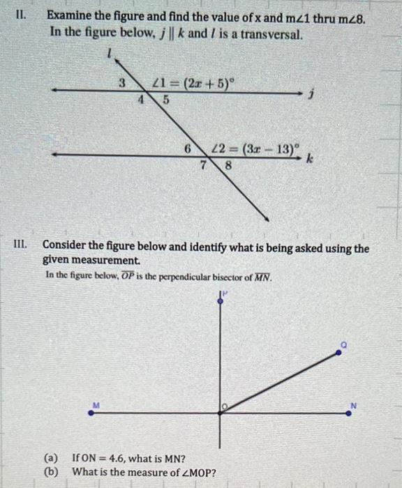 Solved II. Examine the figure and find the value of x and | Chegg.com