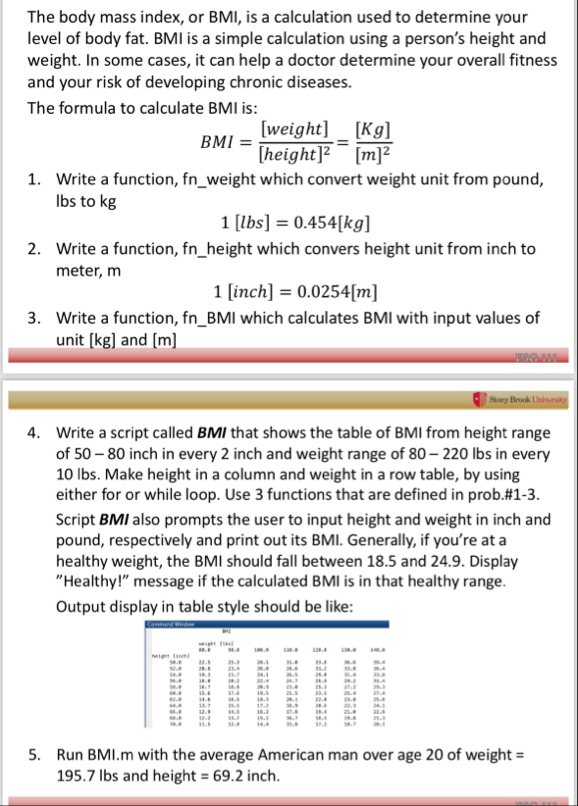 Solved The body mass index, or BMI, is a calculation used to | Chegg.com