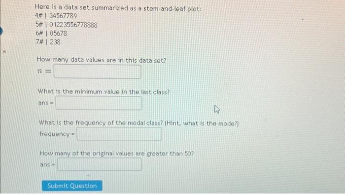 Solved Here is a data set summarized as a stem-and-leaf | Chegg.com