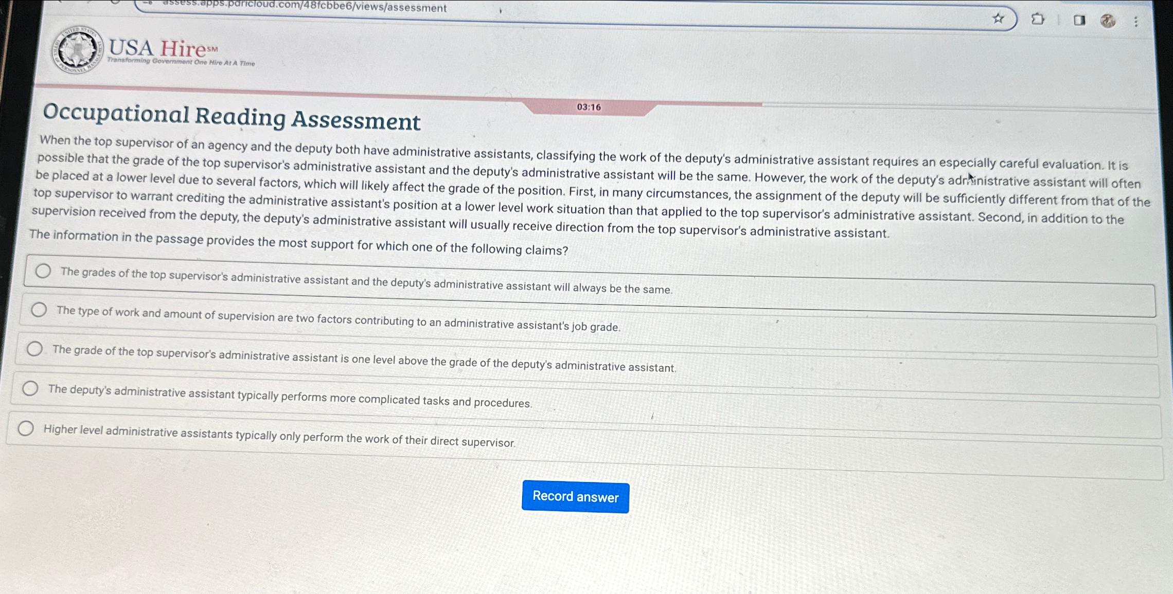 Solved USA HiresmOccupational Reading AssessmentWhen the top | Chegg.com