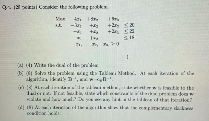 Solved Q.4. (28 points) Consider the following problem. Max | Chegg.com