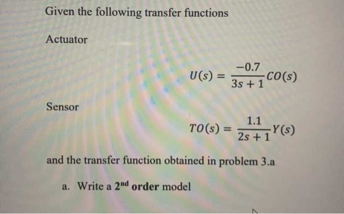 Solved Given the following transfer functions Actuator U(s) | Chegg.com