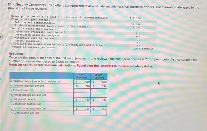 Solved Elmo Security Consultants (ESC) offer a standardized | Chegg.com