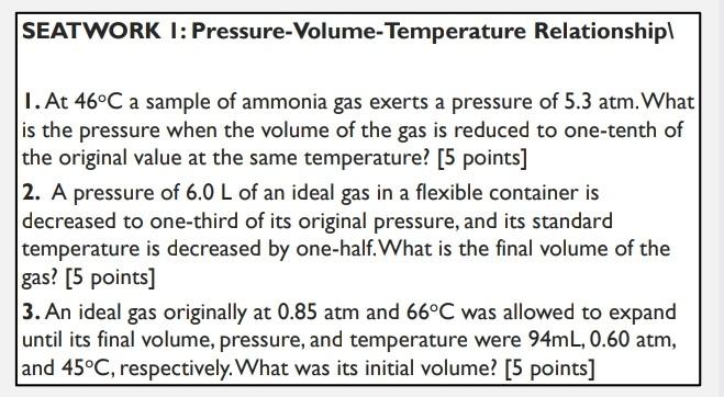 Solved SEATWORK I: Pressure-Volume-Temperature Relationship | Chegg.com