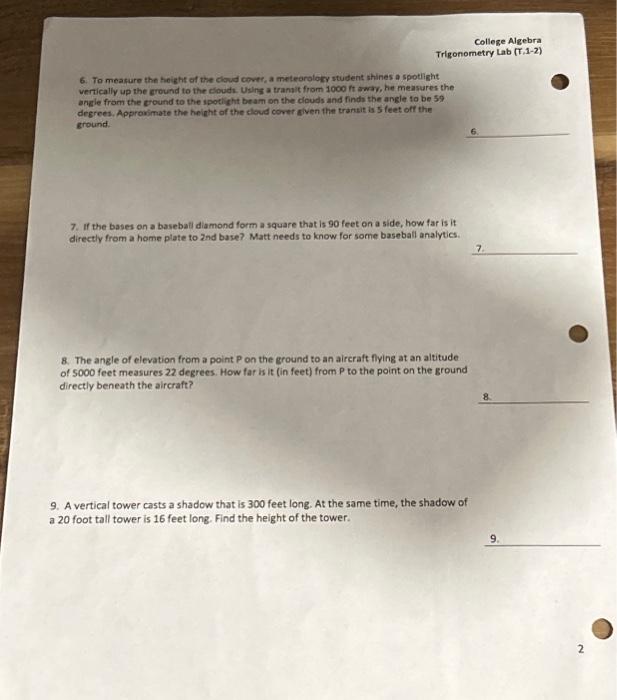Solved College Algebra Trigonometry Lab (T.1-2) Solve for | Chegg.com