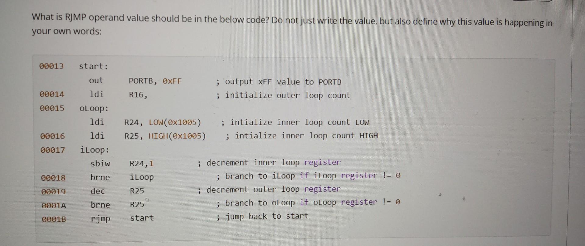 Solved What is RJMP operand value should be in the below | Chegg.com