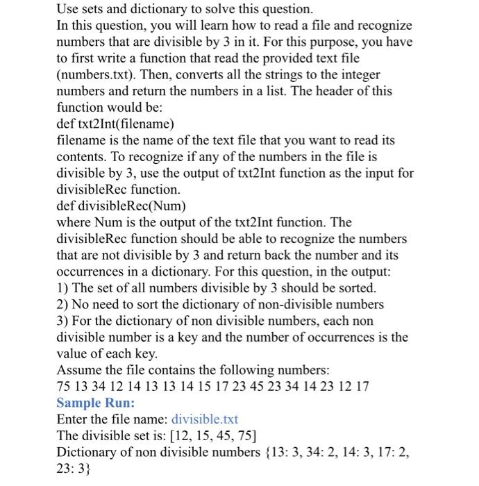 Solved Use sets and dictionary to solve this question. In | Chegg.com