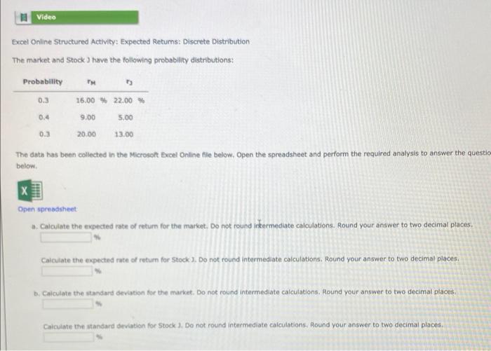 Solved Excel Online Structured Activity: Expected Retums: | Chegg.com