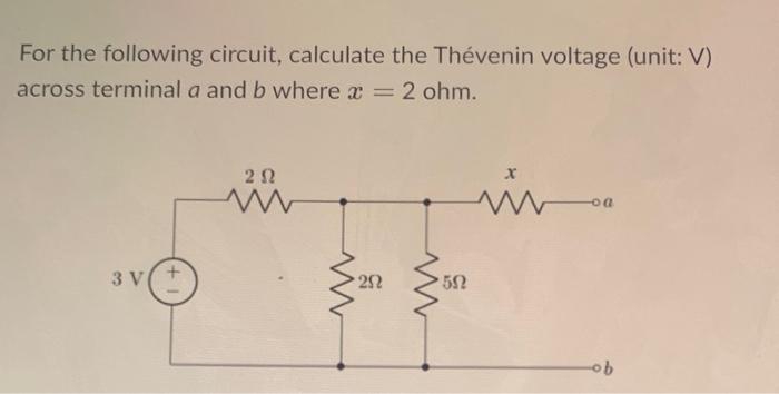 Solved For the following circuit, calculate the Thévenin | Chegg.com