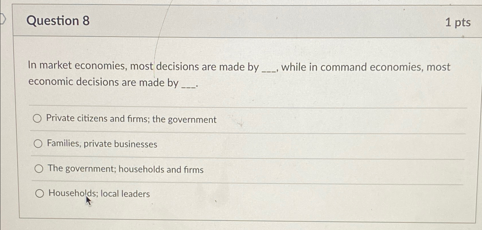 Solved Question 81 ﻿ptsIn market economies, most decisions | Chegg.com