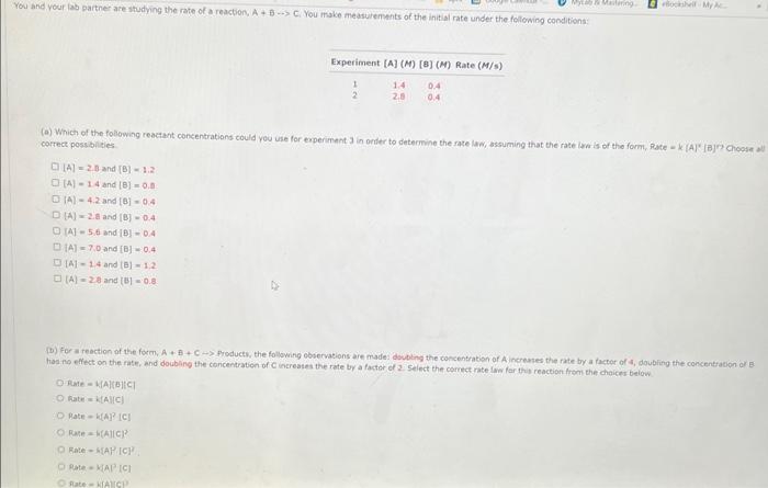 Solved (a) Which of the folowing reactant concentrations | Chegg.com