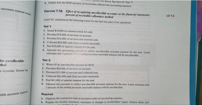 Solved Exercise 7-7A Effect of recognizing uncollectible | Chegg.com