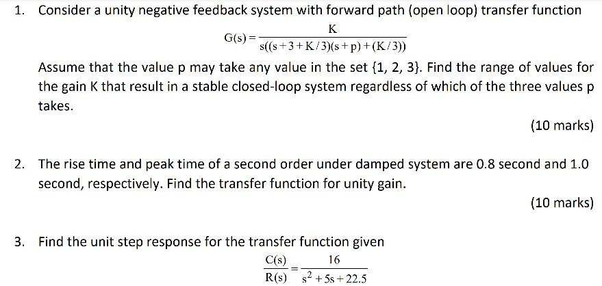 Solved 1. Consider a unity negative feedback system with | Chegg.com