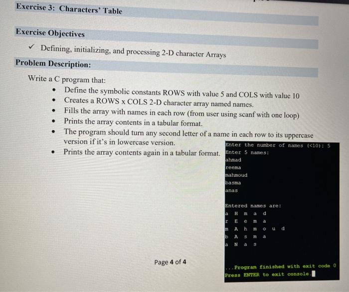 Solved Exercise 3: Characters' Table Exercise Objectives | Chegg.com