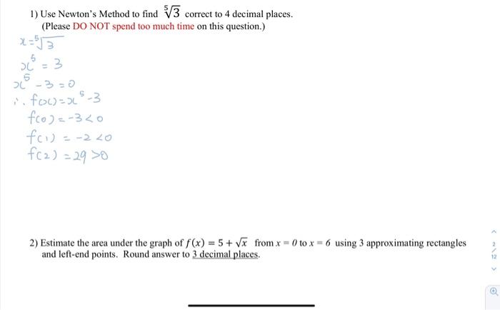 Solved 1) Use Newton's Method to find V3 correct to 4 | Chegg.com