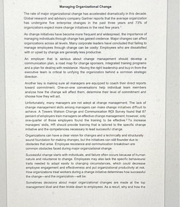 Solved Managing Organizational Change The rate of major | Chegg.com