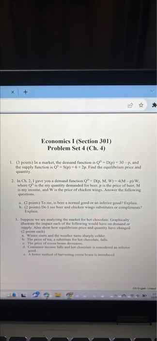 Solved Problem Set 4 (Ch. 4) 1. (3 points) In a market, the | Chegg.com