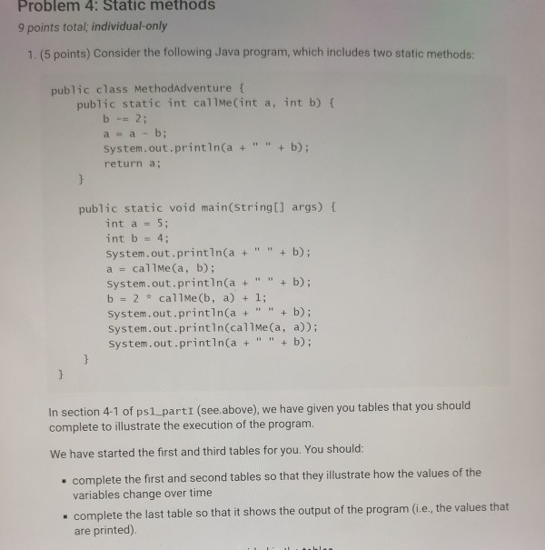 Solved Problem 4: Static methods 9 points total, | Chegg.com