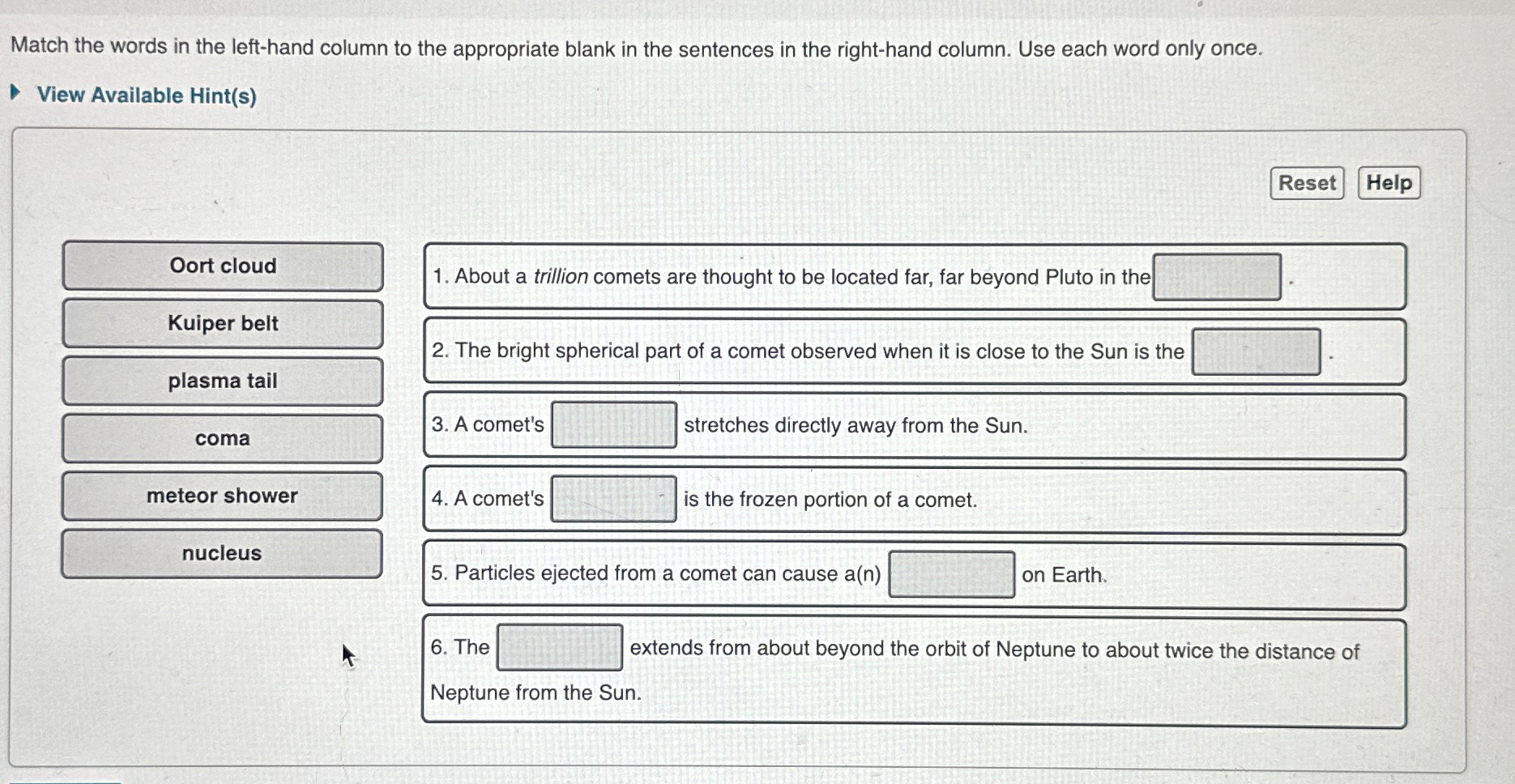 Solved Match the words in the left-hand column to the | Chegg.com