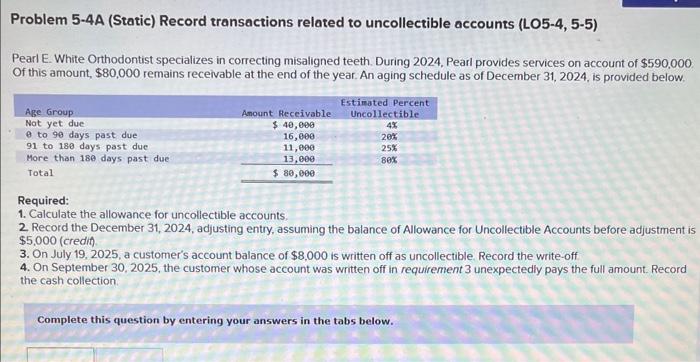 Solved Problem 5-4A (Static) Record transactions related to | Chegg.com