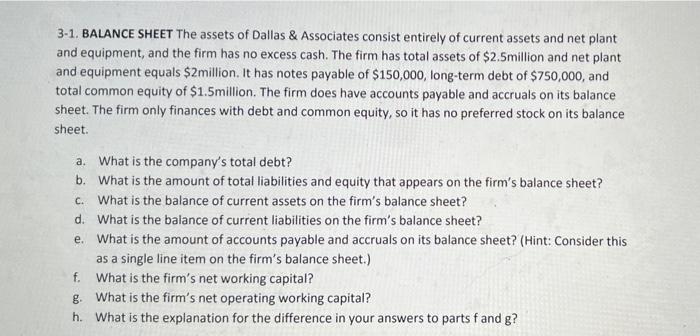 Solved 3-1. BALANCE SHEET The assets of Dallas \& Associates | Chegg.com