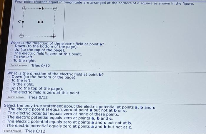 Solved Four point charges equal in magnitude are arranged at | Chegg.com