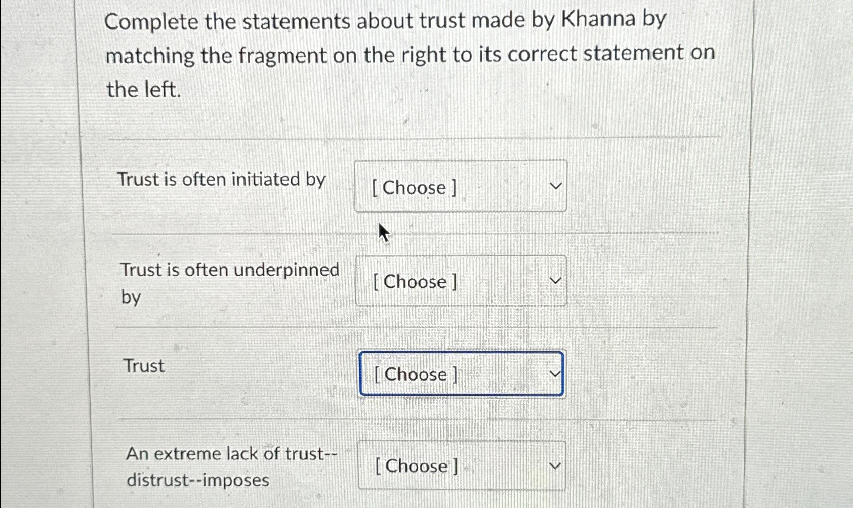Solved Complete the statements about trust made by Khanna by | Chegg.com