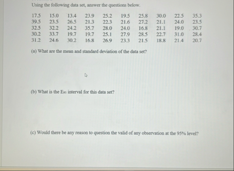 Solved Using the following data set, answer the questions | Chegg.com