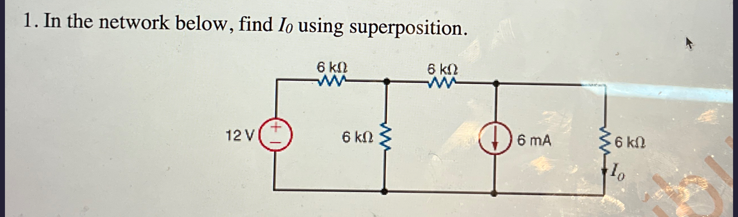 Solved In the network below, find I0 ﻿using superposition. | Chegg.com