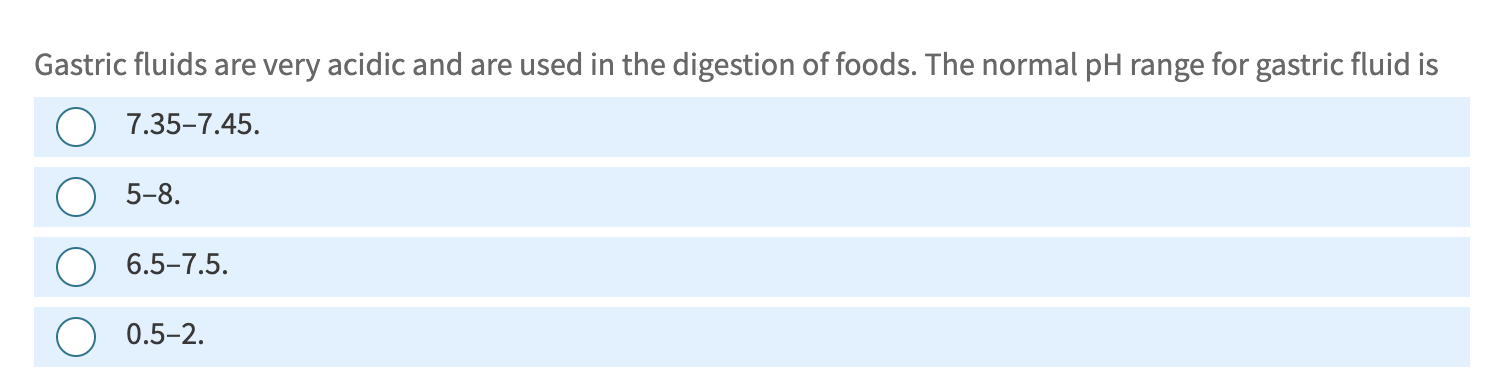 Solved Gastric fluids are very acidic and are used in the | Chegg.com