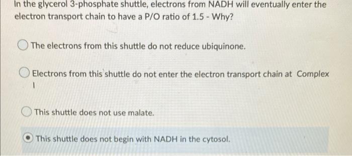Solved In the glycerol 3-phosphate shuttle, electrons from | Chegg.com