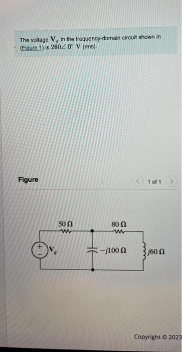 Solved The voltage Vg in the frequency-domain circuit shown | Chegg.com
