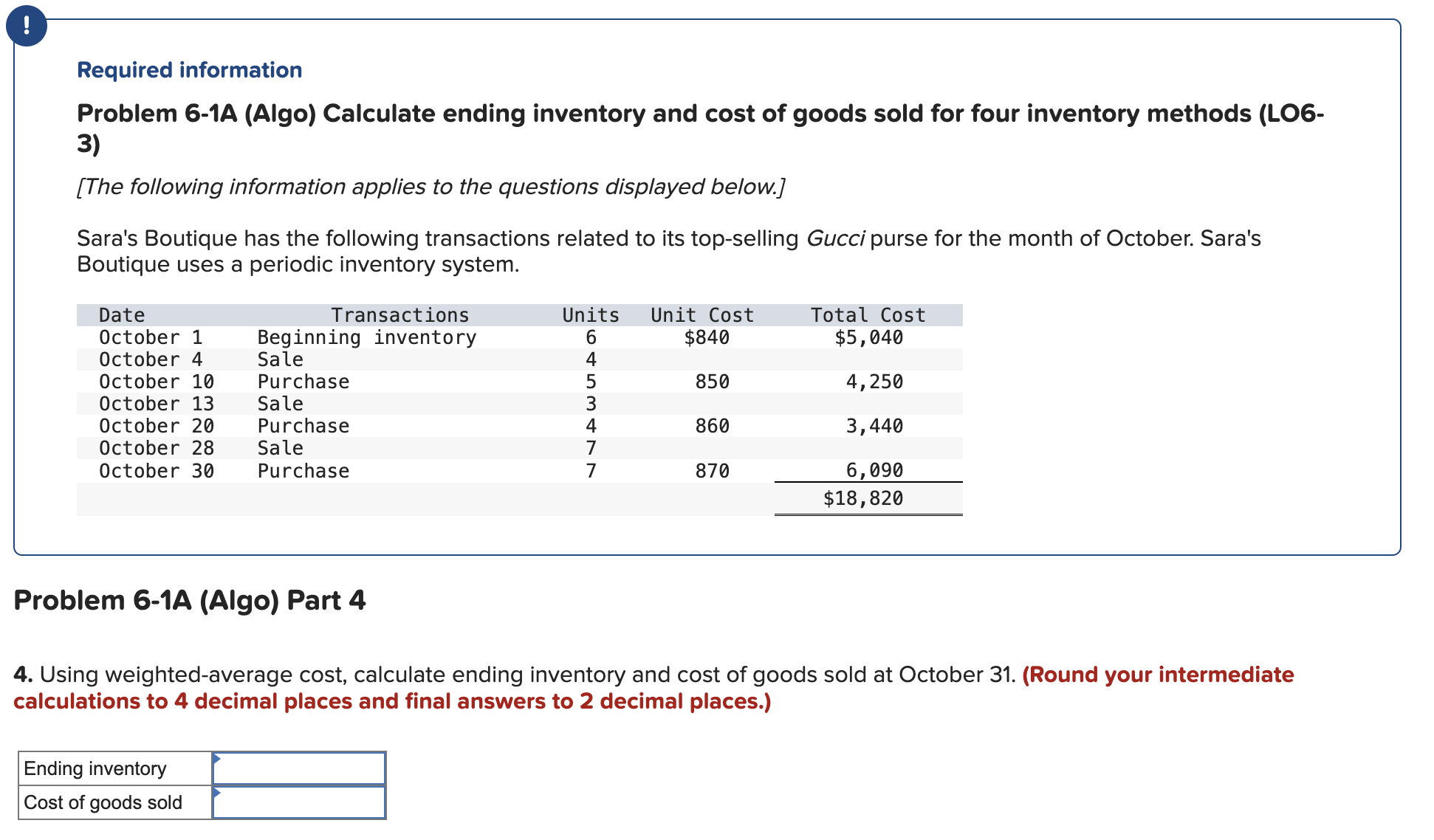 Solved Required informationProblem 6-1A (Algo) ﻿Calculate | Chegg.com