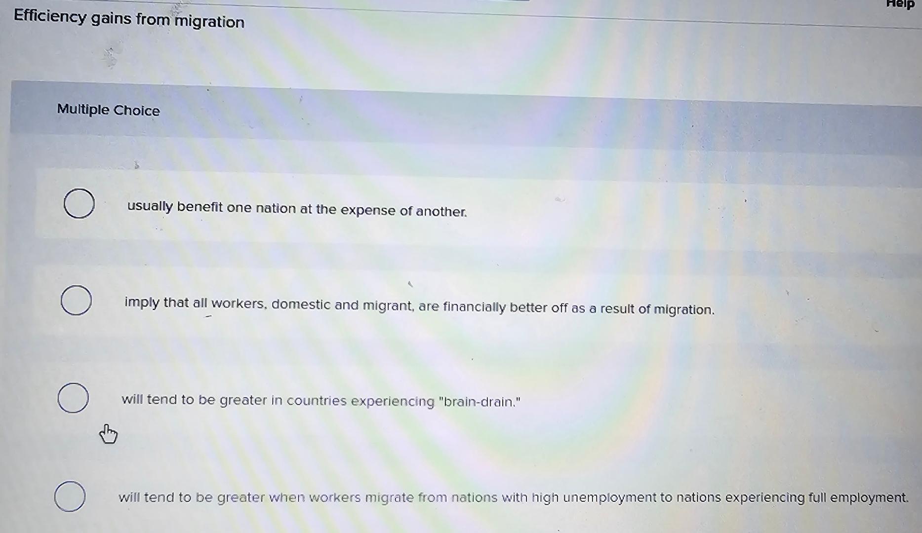 Solved Efficiency gains from migrationMultiple Choiceusually | Chegg.com