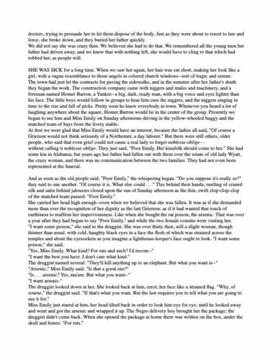 Answer the 5 questions.Story name "A Rose for Emily" | Chegg.com