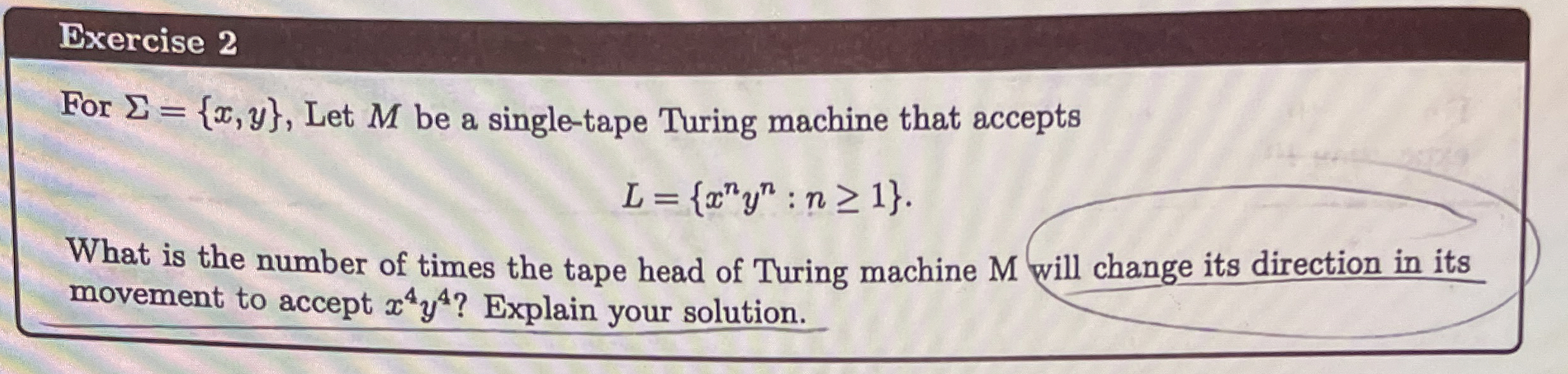 Solved Exercise 2For Σ={x,y}, ﻿Let M ﻿be a single-tape | Chegg.com