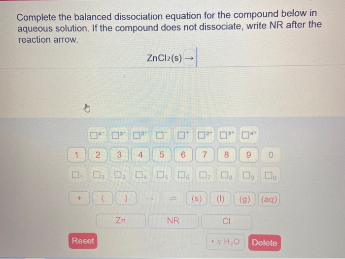 Solved Complete the balanced dissociation equation for the | Chegg.com