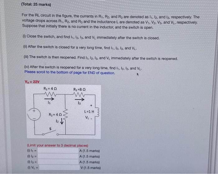 Solved For The Rl Circuit In The Figure The Currents In