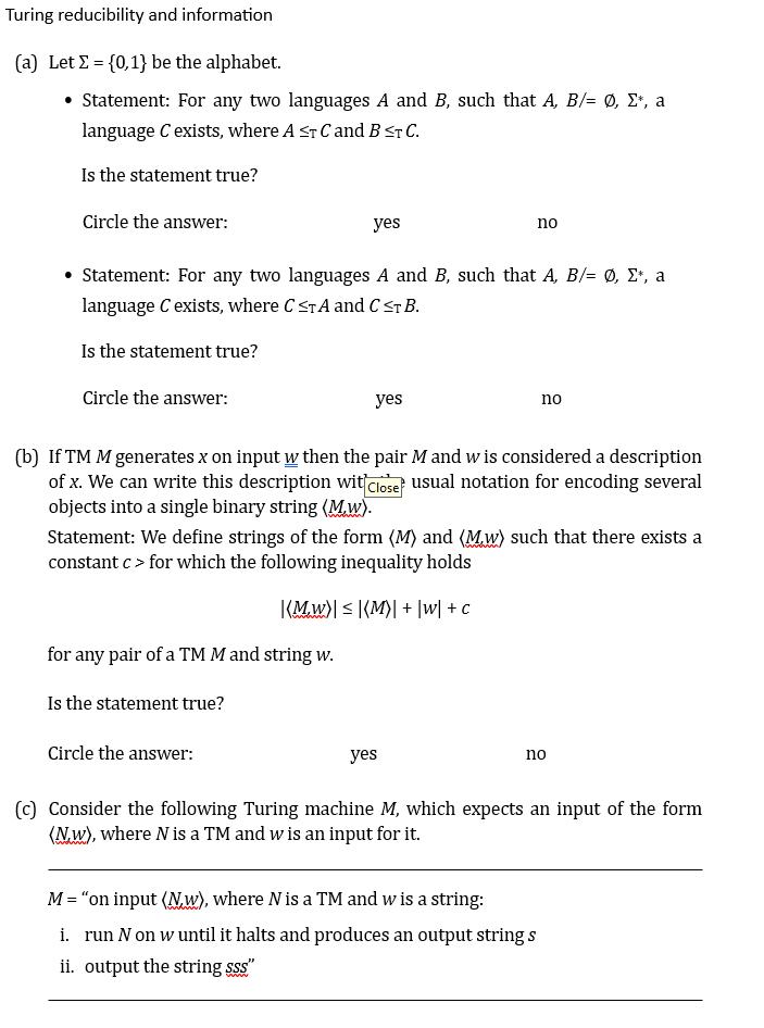 Solved Turing reducibility and information(a) ﻿Let Σ={0,1} | Chegg.com