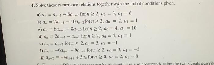 Solved 4. Solve these recurrence relations together with the | Chegg.com