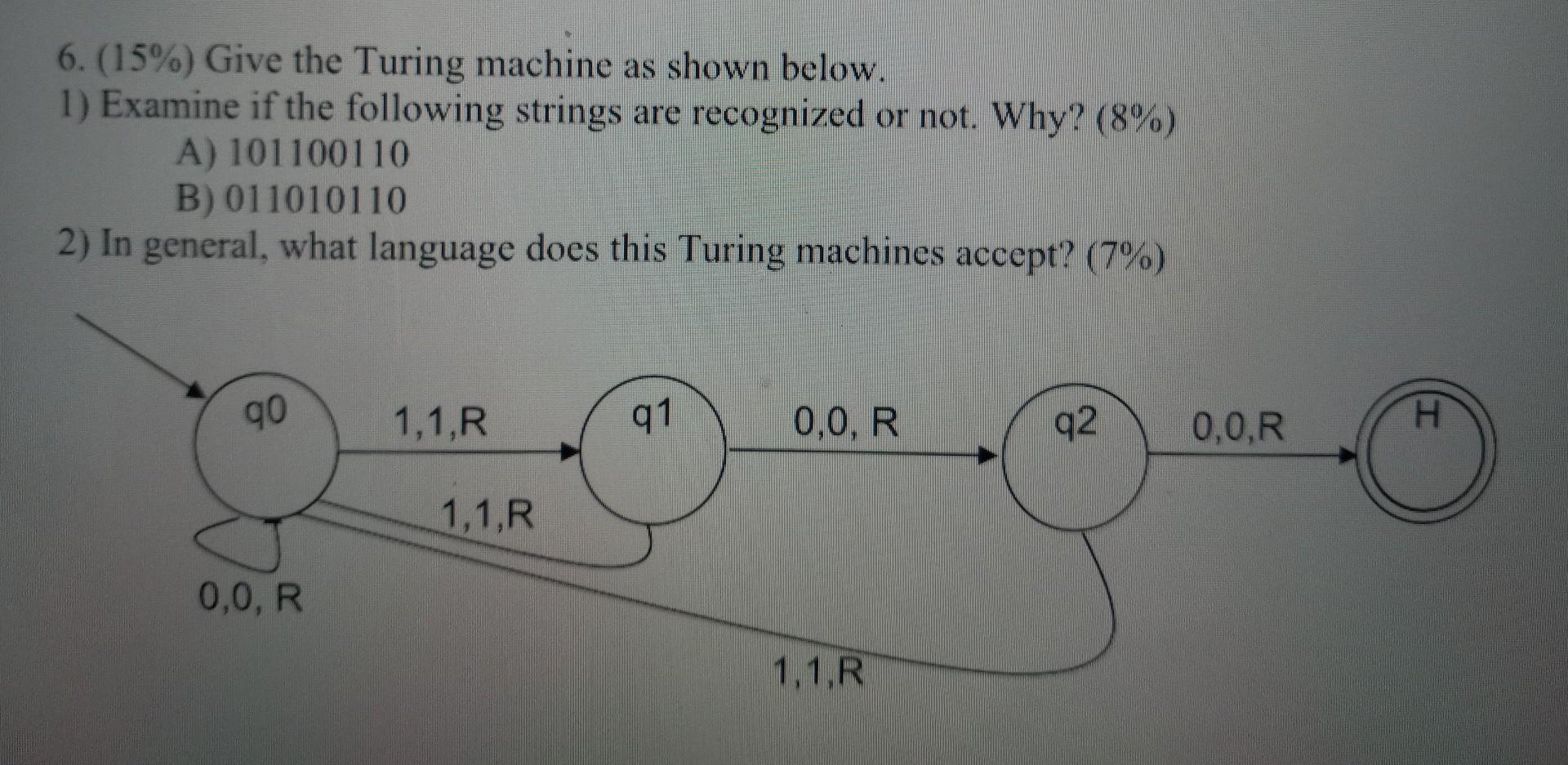 Solved 6 15 Give The Turing Machine As Shown Below 1 