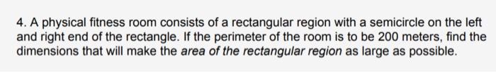 Solved 4. A physical fitness room consists of a rectangular | Chegg.com