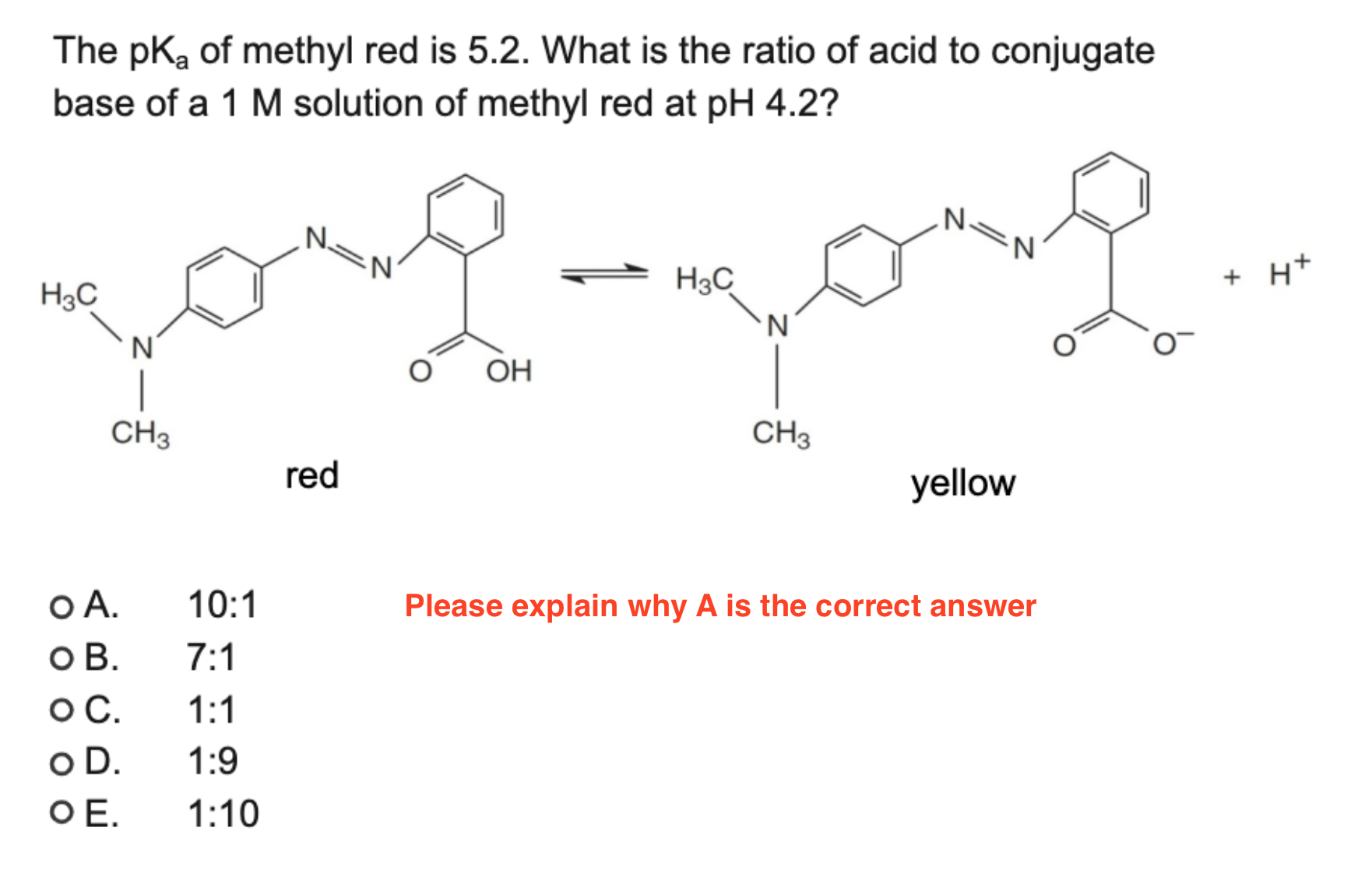Solved The pKa ﻿of methyl red is 5.2 . ﻿What is the ratio of | Chegg.com