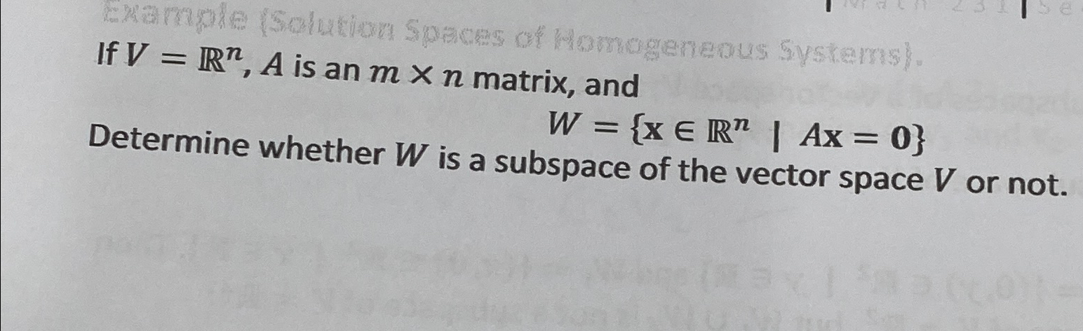 Solved If V=Rn,A ﻿is an m×n ﻿matrix, | Chegg.com