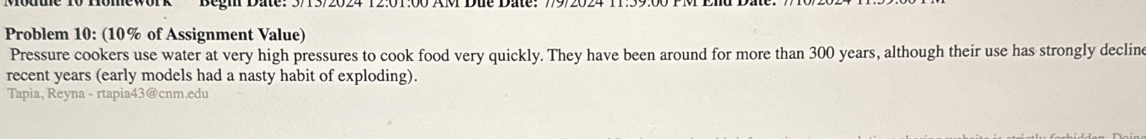 Solved Problem 10: (10% ﻿of Assignment Value)Pressure | Chegg.com