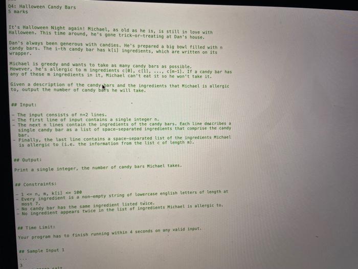 Solved 04: Halloween Candy Bars 5 marks It's Halloween Night | Chegg.com