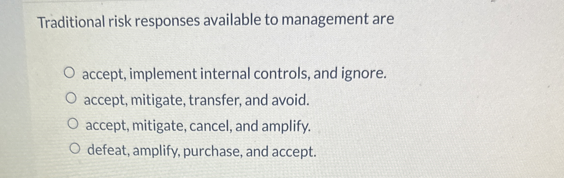 Traditional risk responses available to management | Chegg.com